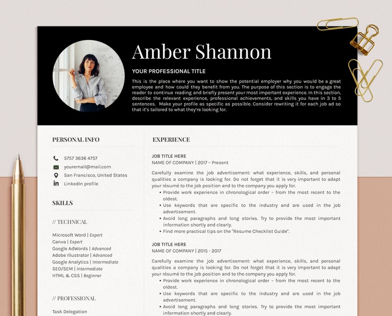 Modern Resume Template With Photo, Google Docs, Word, Apple Pages ...