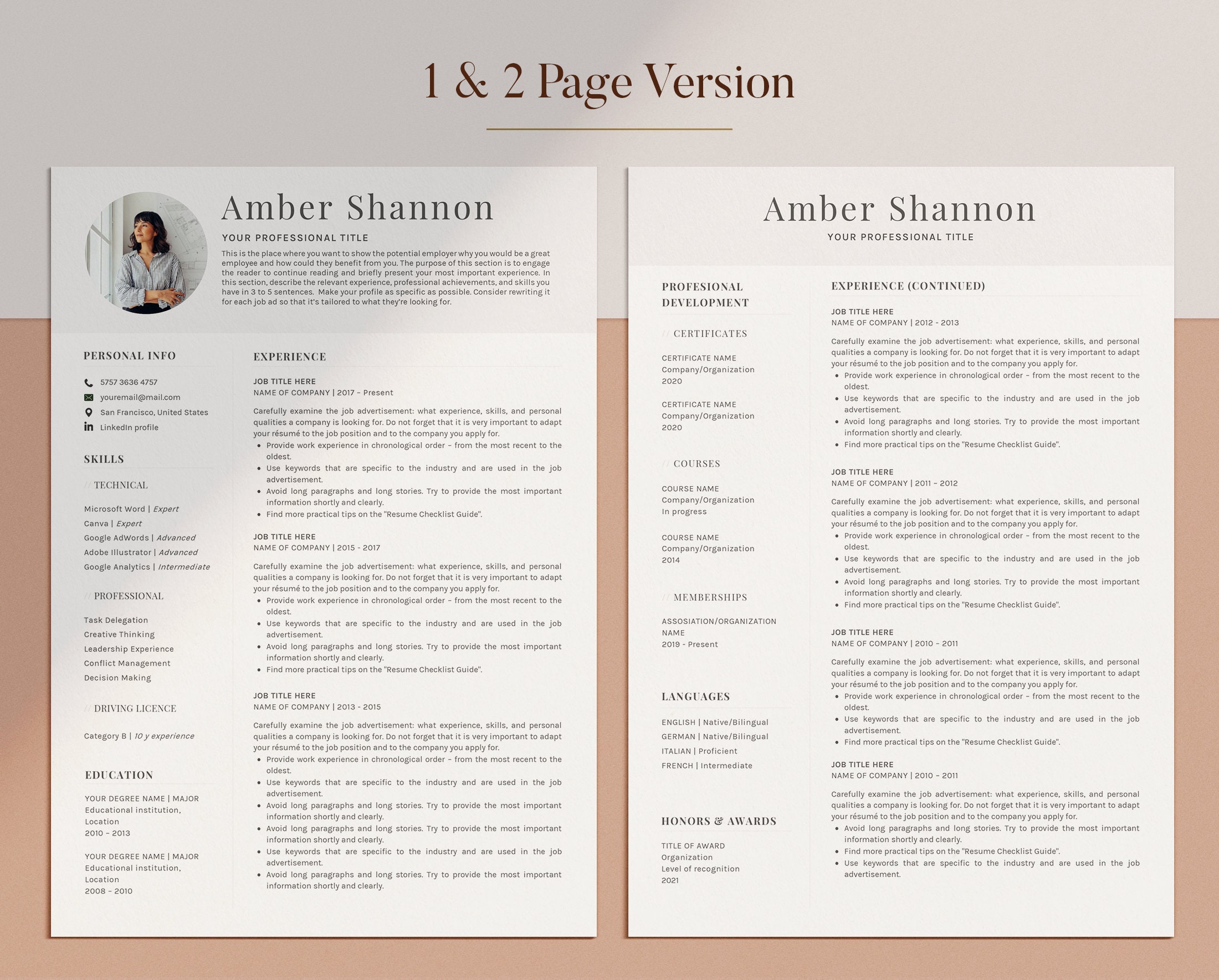 Modern Executive Resume Template, Simple Clean CV Template With Photo ...