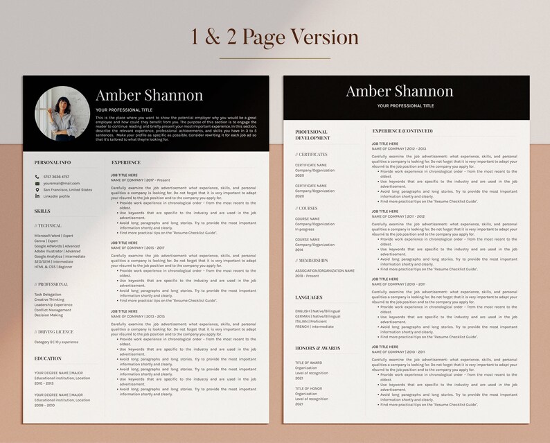 Modern Resume Template With Photo, Google Docs, Word, Apple Pages ...