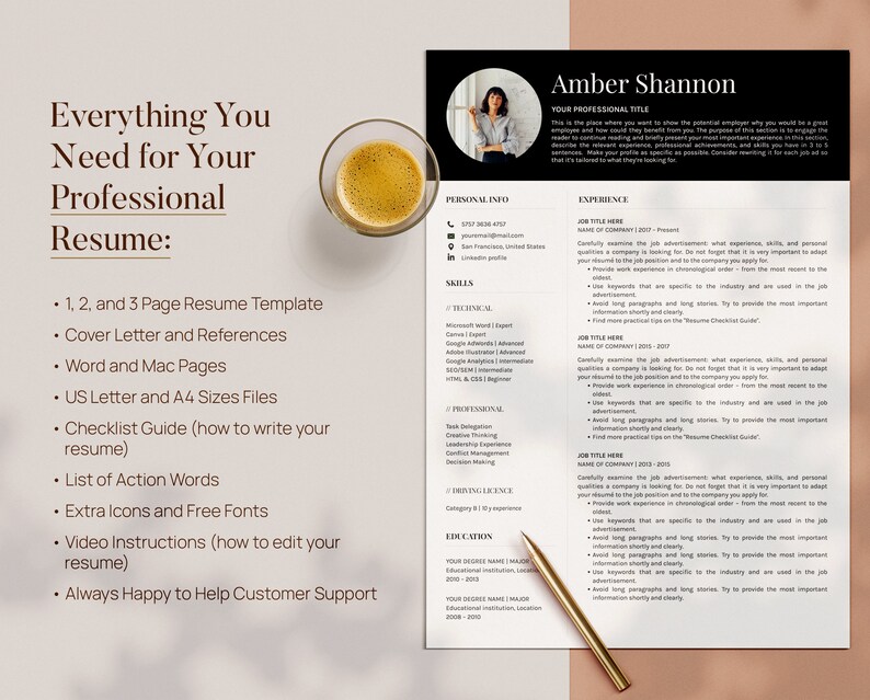 Modern Resume Template With Photo, Google Docs, Word, Apple Pages ...