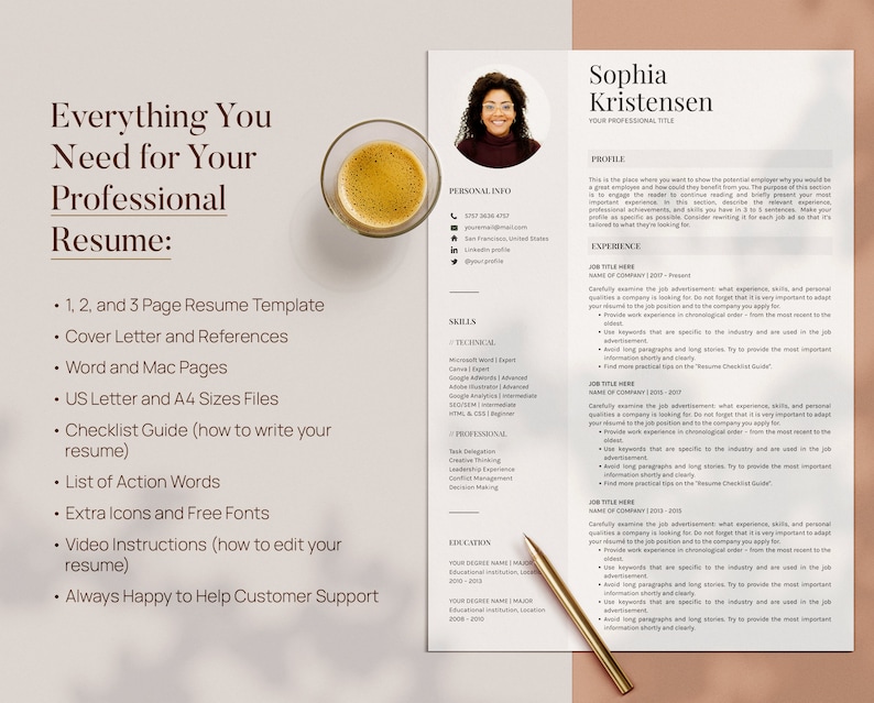 Simple Executive Resume Template Word CV Template Modern With - Etsy