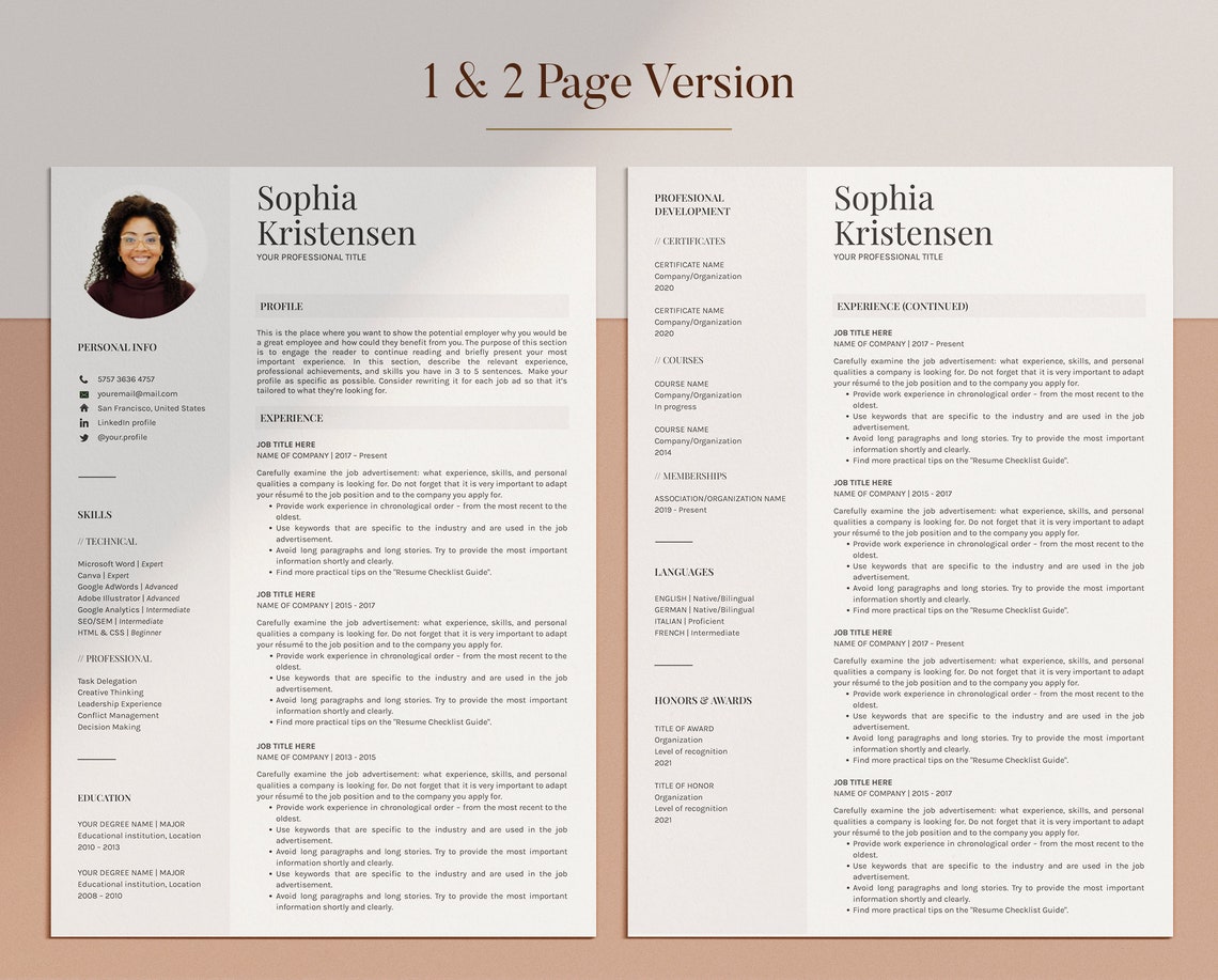 Simple Executive Resume Template Word CV Template Modern With - Etsy