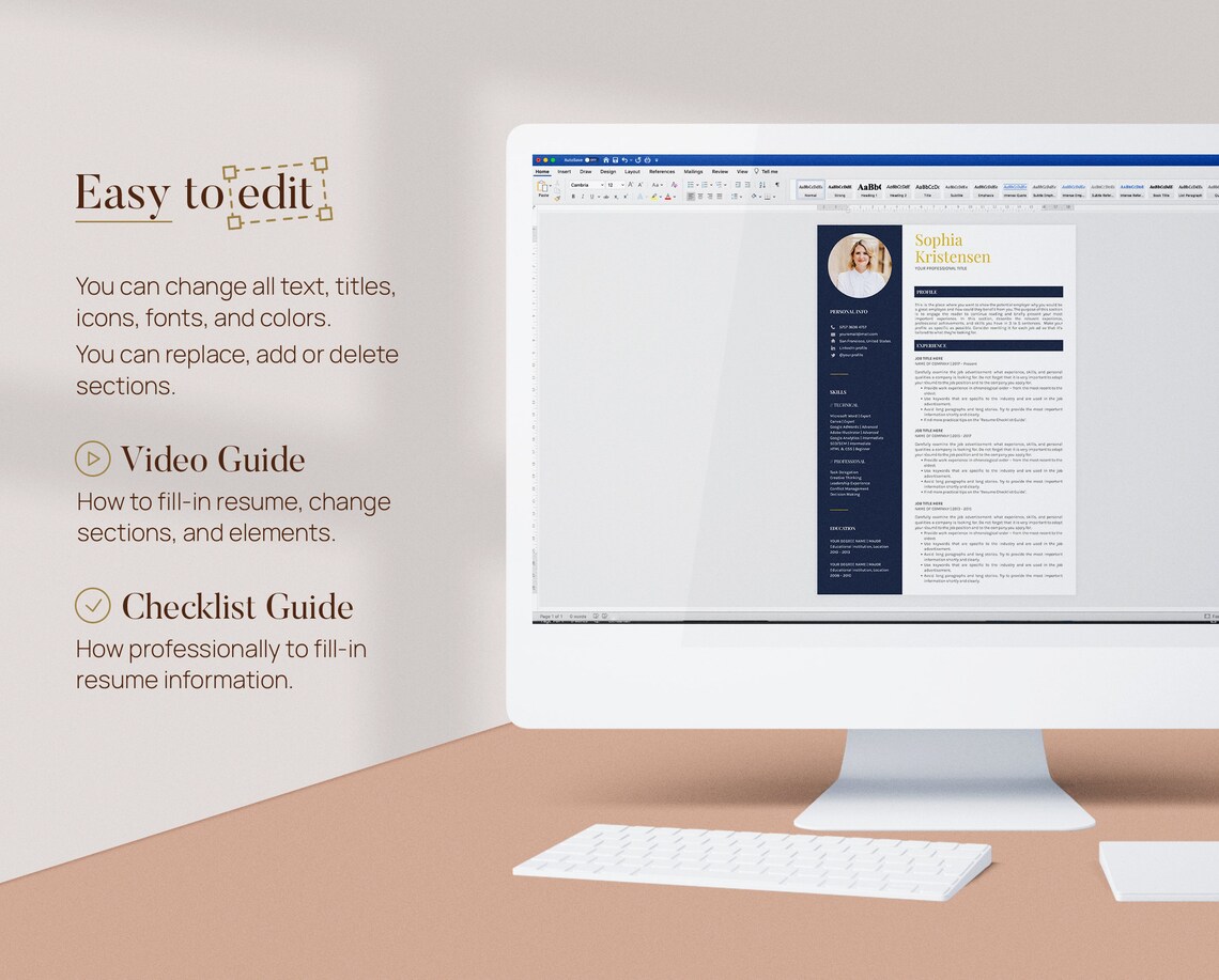 Modern Resume Template and Cover Letter, CV Template With Photo, Word ...