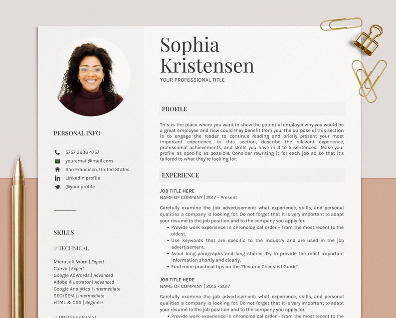 Simple Executive Resume Template Word CV Template Modern With - Etsy