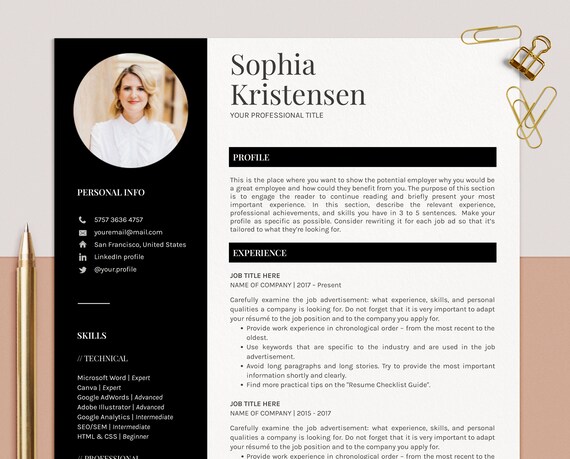 Modern Resume Template and Cover Letter Elegant CV Template - Etsy