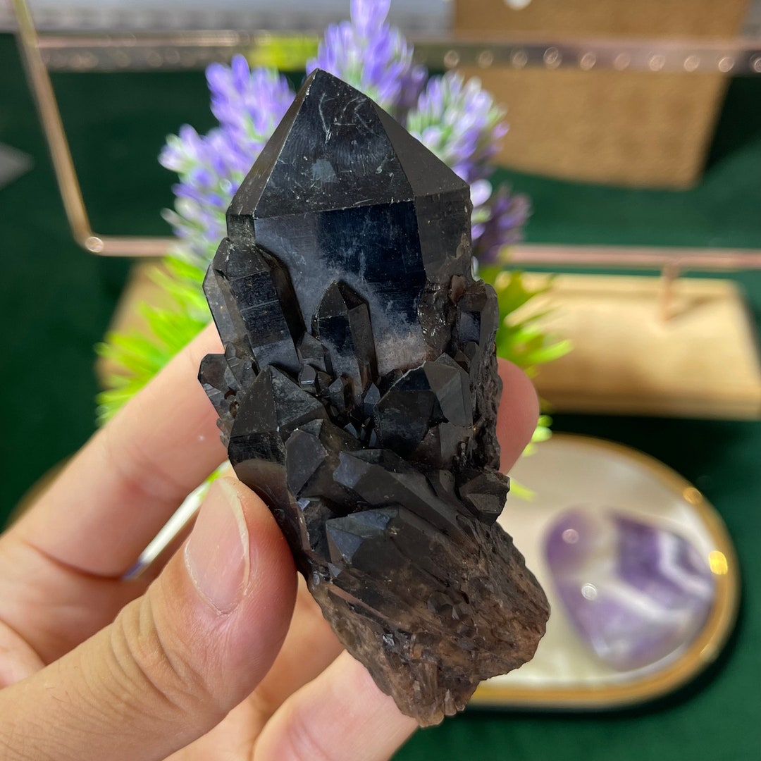 Natural Black Crystal Clusterblack Crystal Specimenraw Black Crystal ...