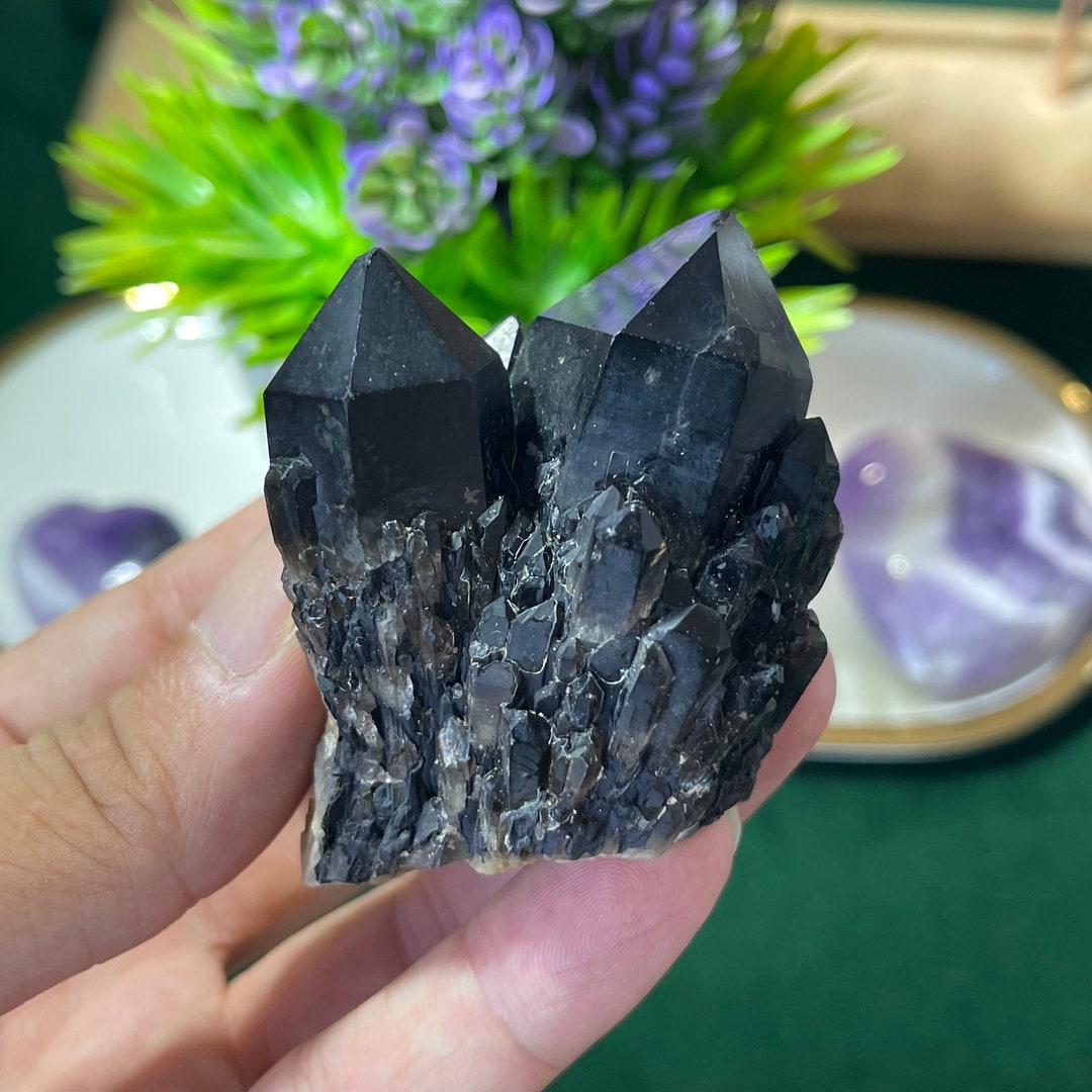 Natural Black Crystal Clusterblack Crystal Specimenraw Black Crystal ...