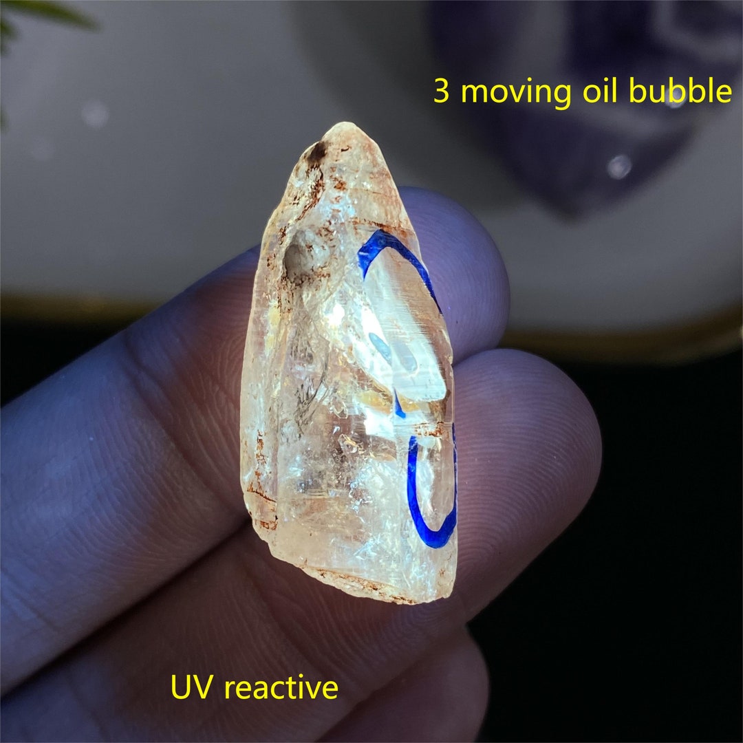 Natural UV Reactive Petroleum Quartz Crystal3 Moving Bubbleraw Enhydro ...