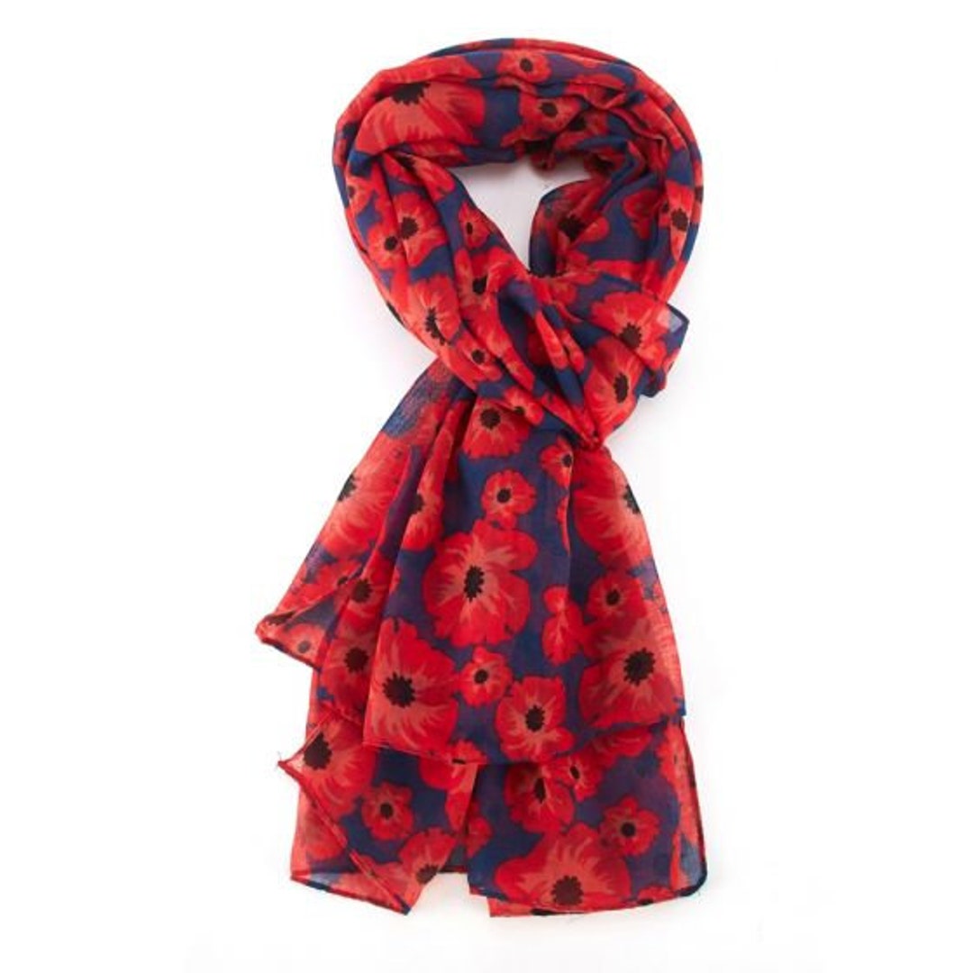 Poppy Print Scarf Stunning Red Poppys on Navy or White Scarf - Etsy UK