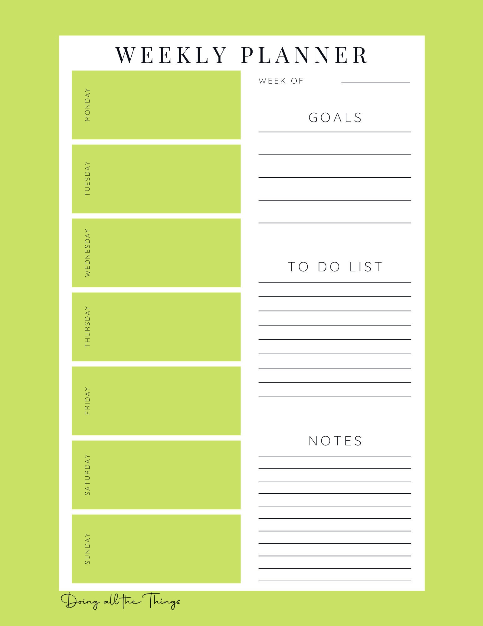 Minimalistic Green Weekly Planner - Etsy