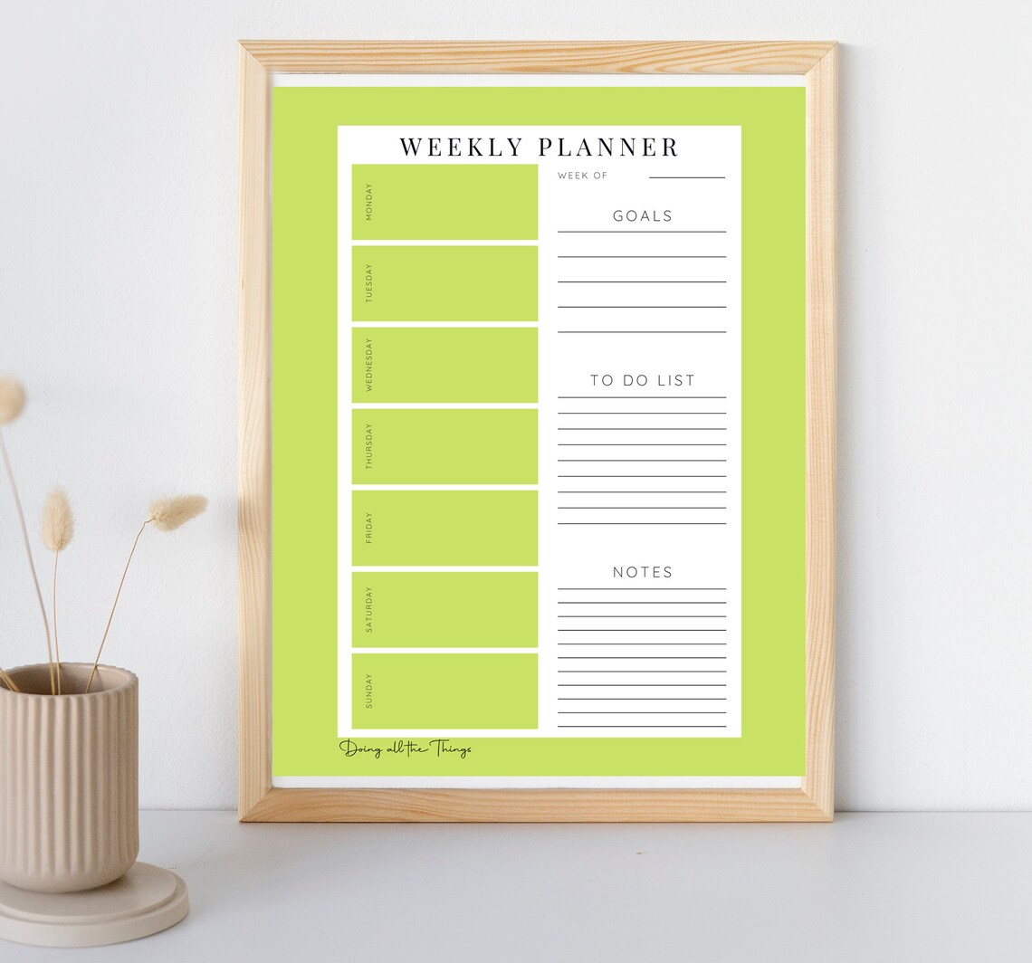 Minimalistic Green Weekly Planner - Etsy