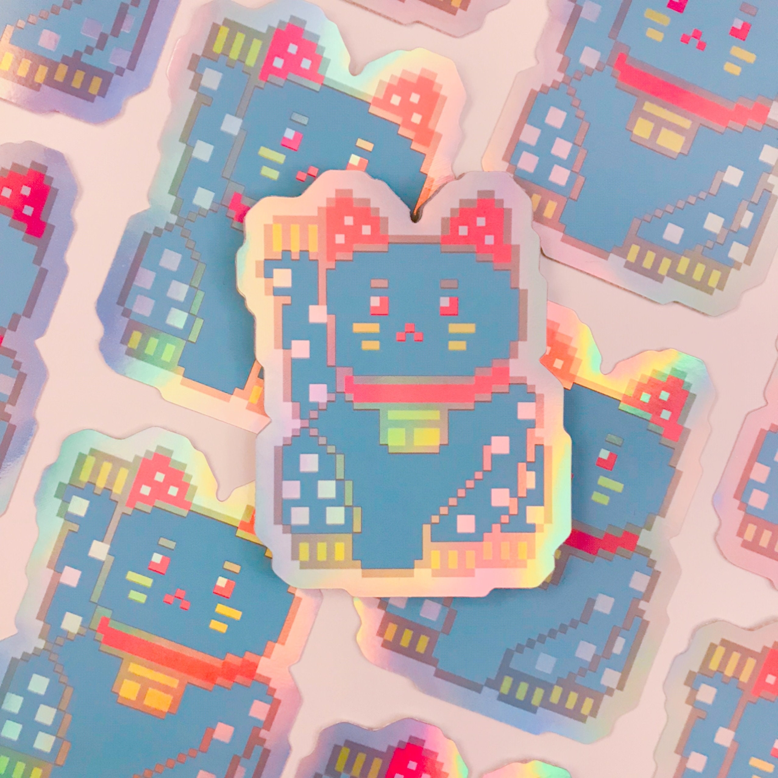 Pixel Art Lucky Cat Holographic Vinyl Sticker - Manekineko Sticker - Etsy