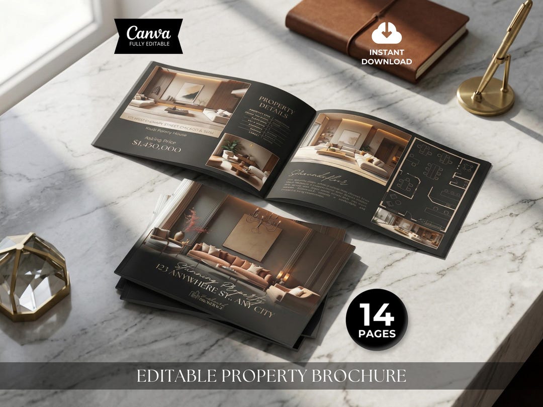 Luxury Real Estate Property Brochure Template Landscape Black Gold Home ...