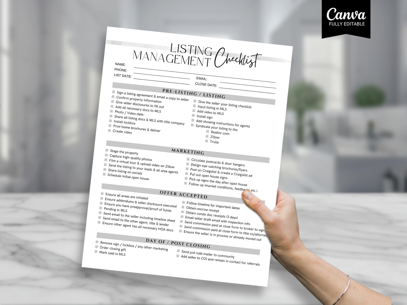 Real Estate Listing Management Checklist, Realtor Checklist, Listing to ...