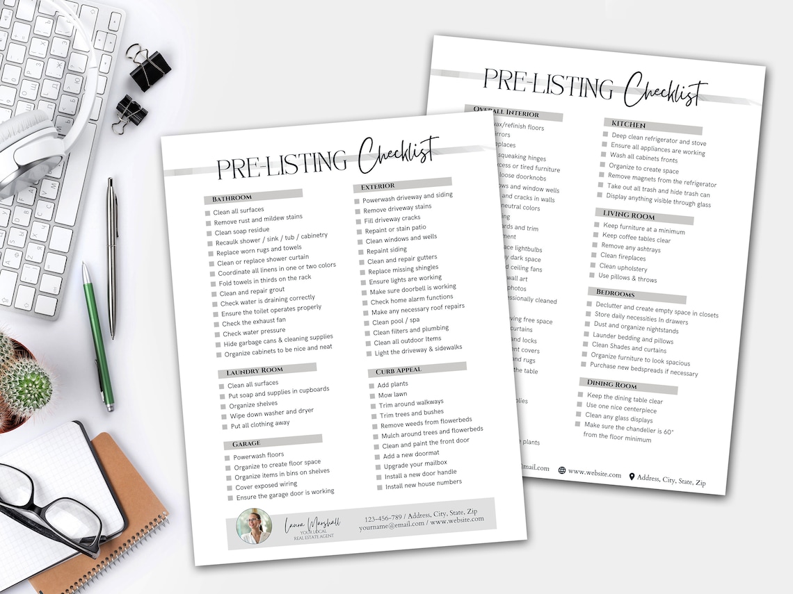 Pre-listing Checklist, Home Seller Checklist, Real Estate Prelisting ...