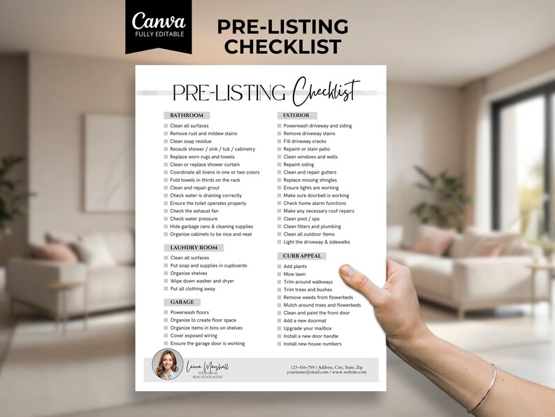 Pre-listing Checklist, Home Seller Checklist, Real Estate Prelisting ...