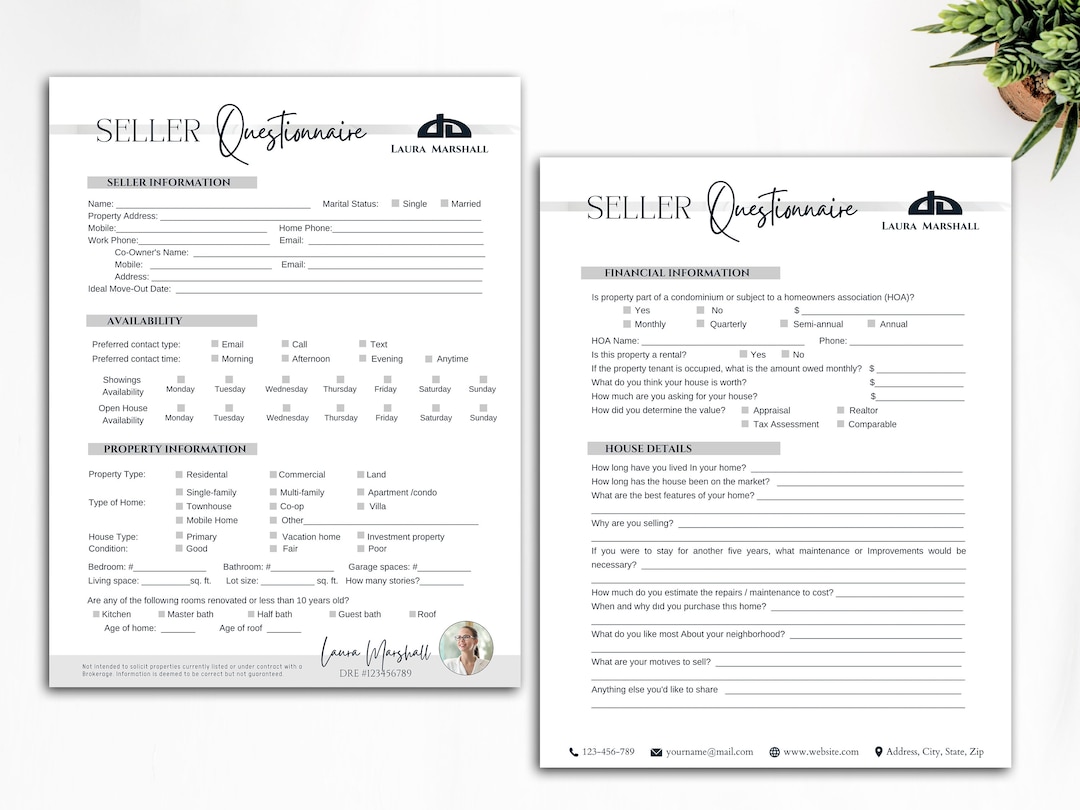Seller Questionnaire Seller Survey Real Estate Home Seller - Etsy