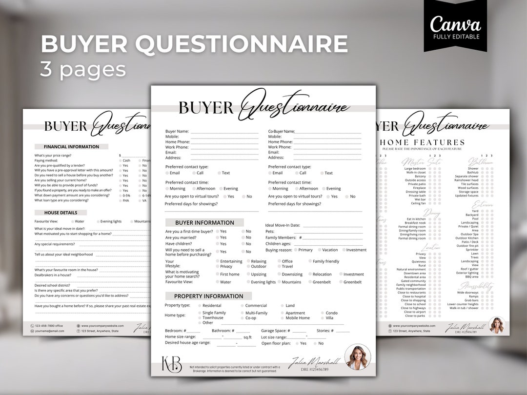 Buyer Questionnaire, Real Estate Buyer Consultation Questionnaire ...