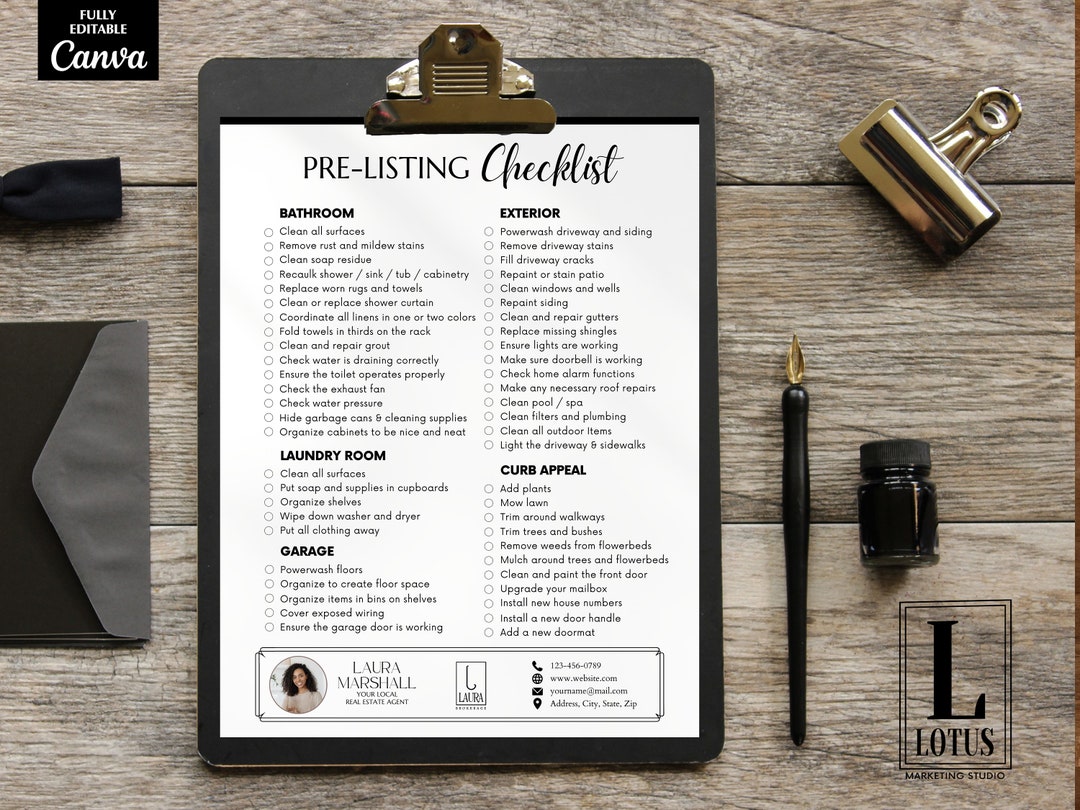 Pre-listing Checklist, Home Seller Checklist, Real Estate Prelisting ...