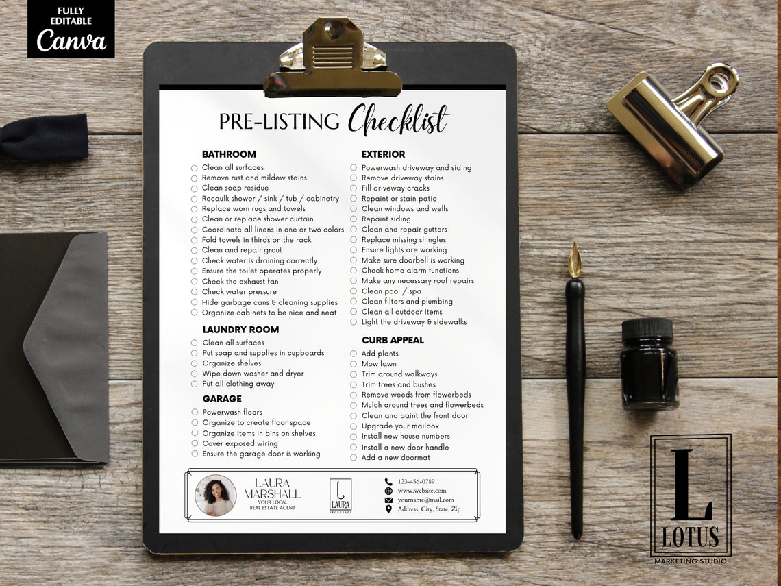 Pre-listing Checklist, Home Seller Checklist, Real Estate Prelisting ...