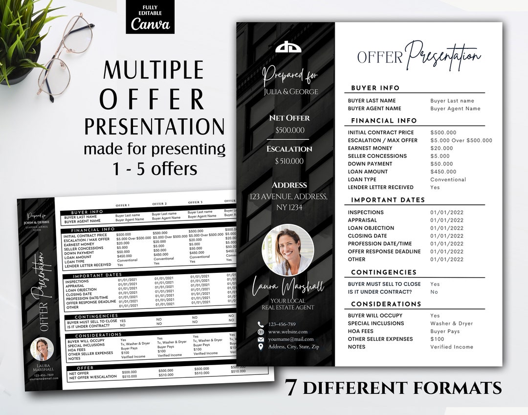 Real Estate Offer Presentation, Multiple Offer Spreadsheet, Offer ...