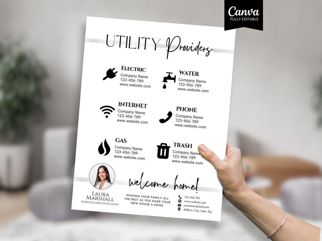 Utility Providers List Flyer, Utility Recommendations, Real Estate ...