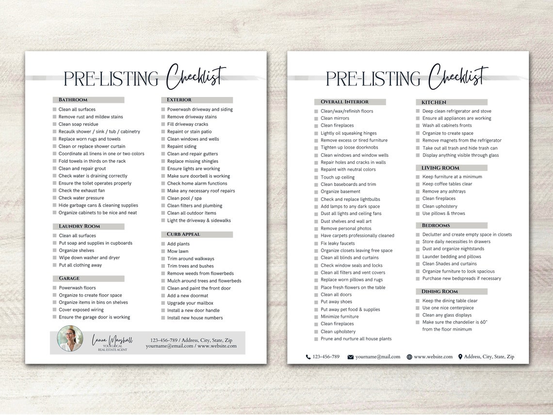 Pre-listing Checklist, Home Seller Checklist, Real Estate Prelisting ...