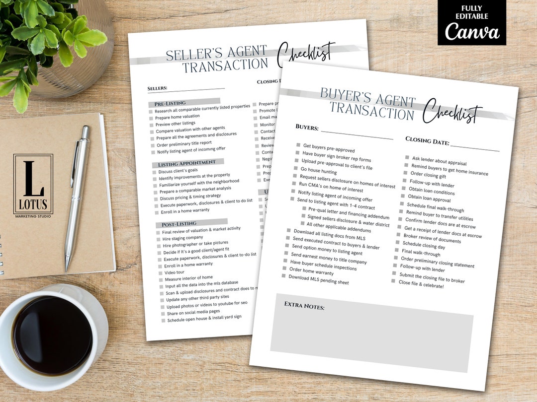 Real Estate Transaction Checklist, Seller's and Buyers Agent ...