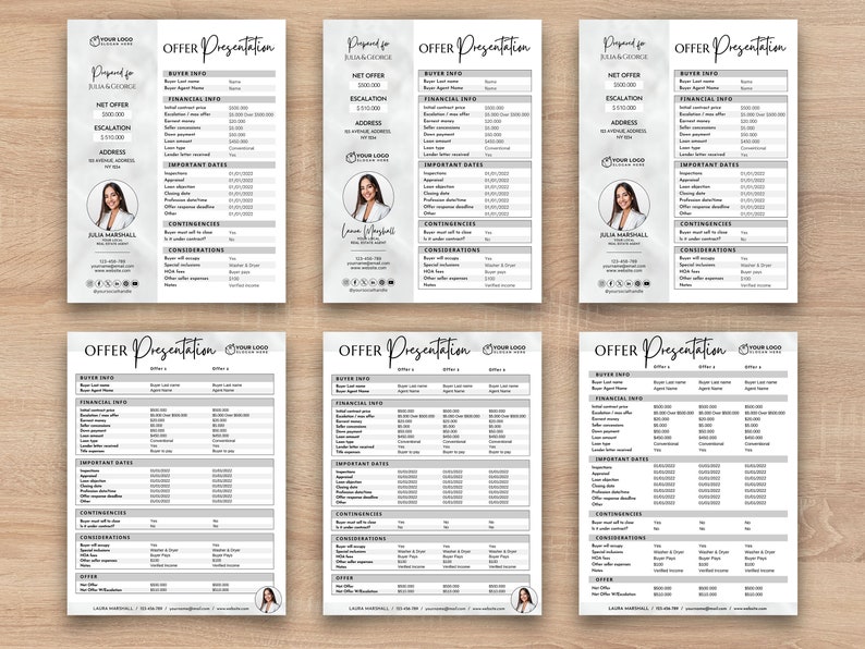 Multiple Offer Spreadsheet Real Estate Offer Presentation Template ...