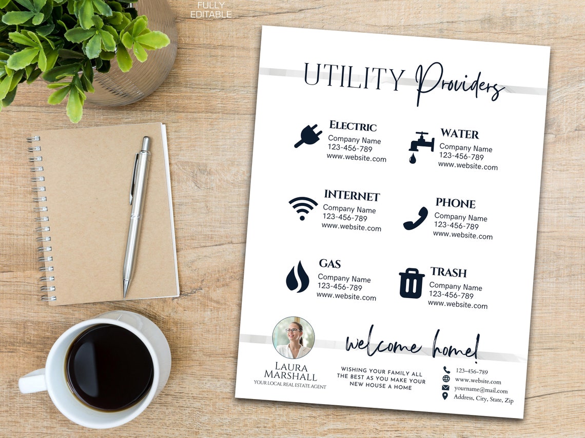 Utility Providers List Flyer Utility Recommendations Real - Etsy