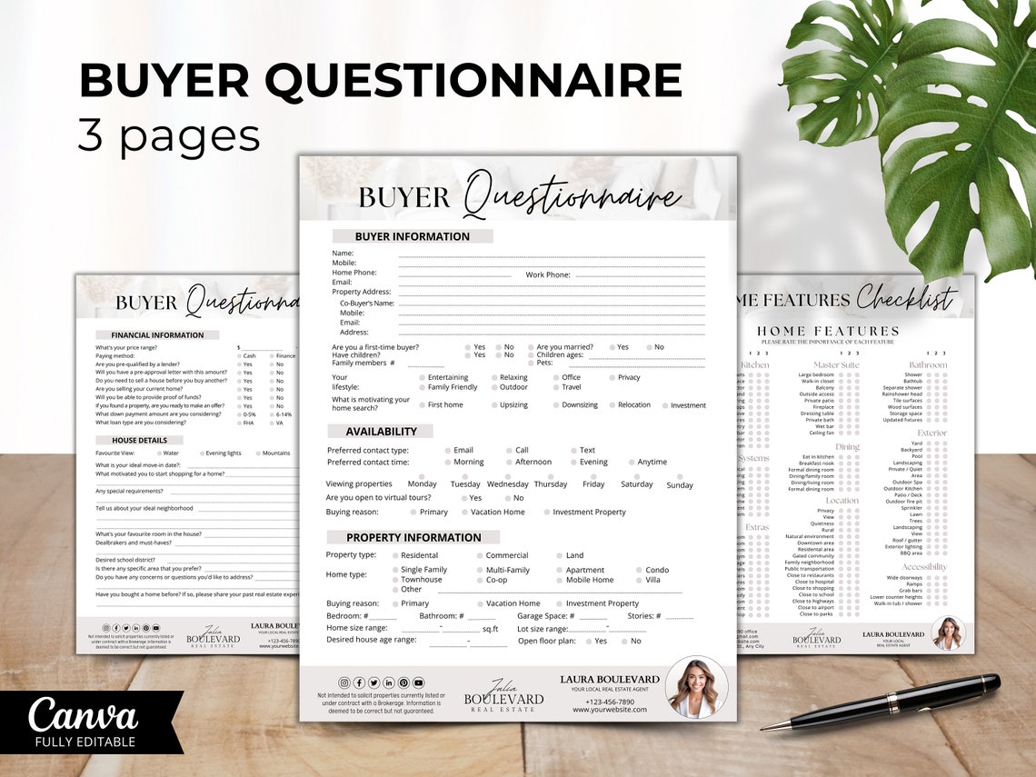 Buyer Questionnaire, Buyer Consultation Template, Buyer Intake Form ...