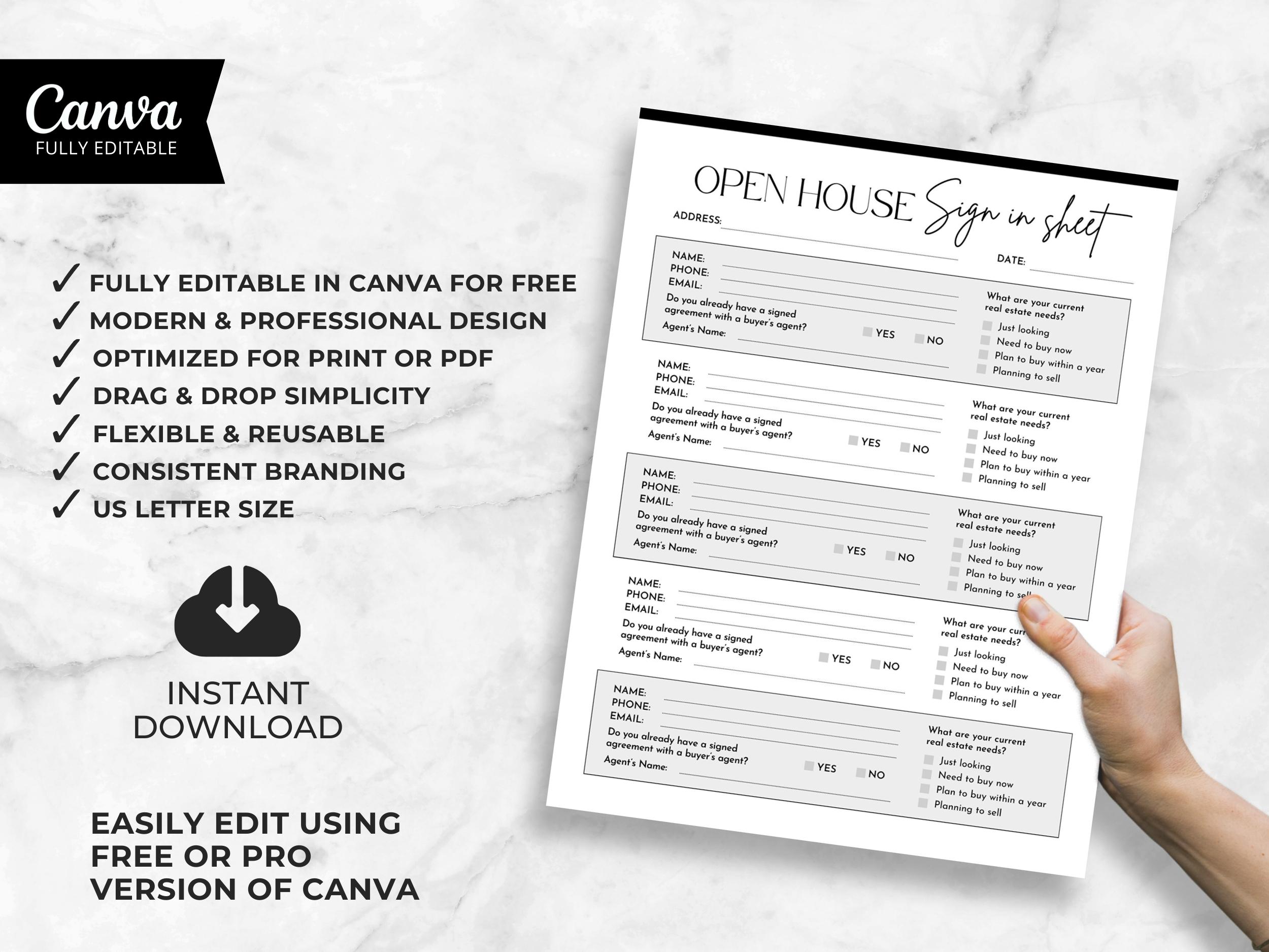 Open House Sign in Sheet Modern Template, Feedback Form, Welcome Sign ...