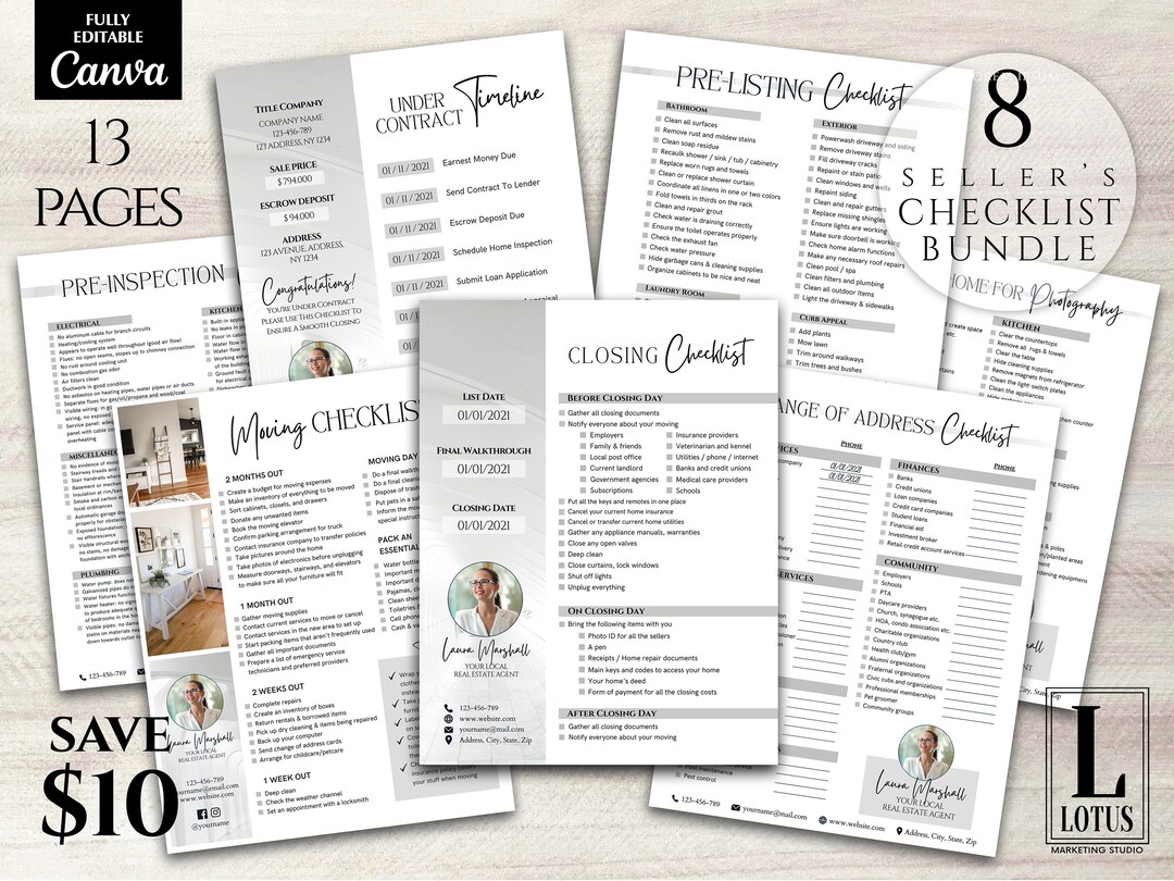 Real Estate Checklist Bundle, Home Seller Checklist, Realtor Marketing ...