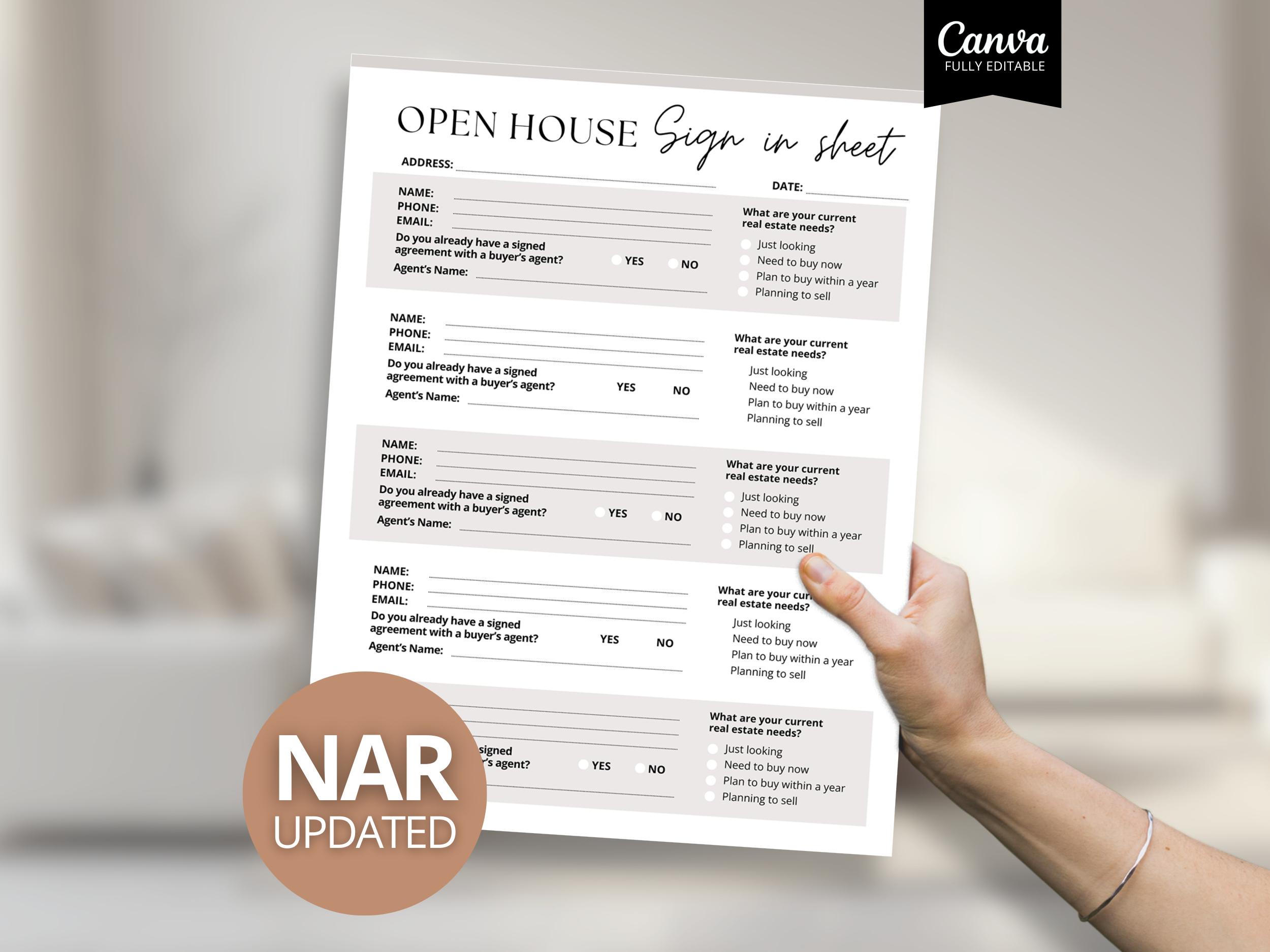 Open House Sign in Sheet, Real Estate Open House Form, Realtor Open ...