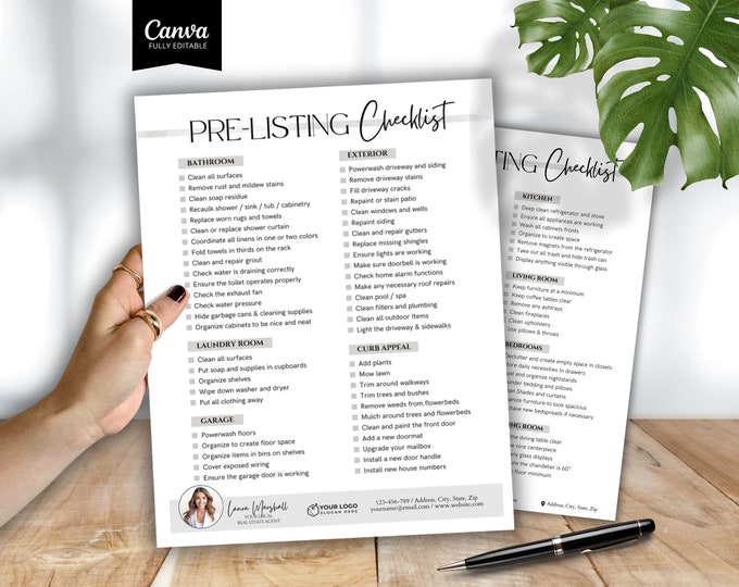 Pre-listing Checklist for Real Estate Agents INSTANT DOWNLOAD, Edit in ...