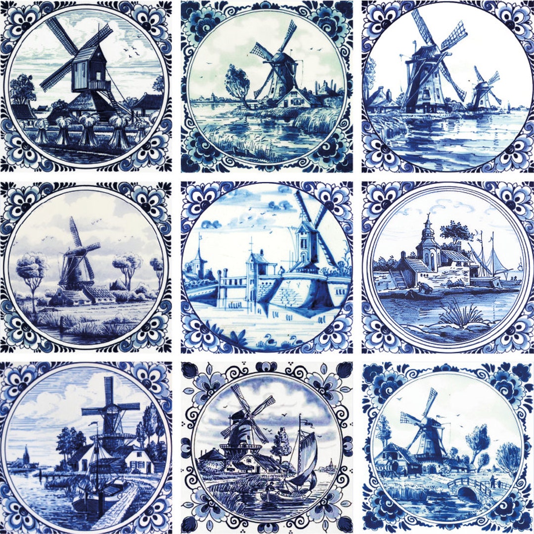 Tile Stickers Delft Blue, 9 Stickers per Set, for Bathroom Tiles ...