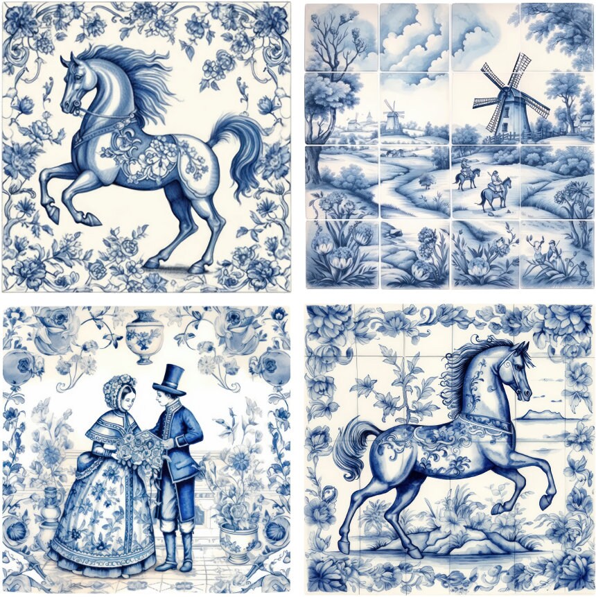 Tile Stickers Delft Blue, 20 Stickers per Set, 10x10, 15x15, 20x20 ...
