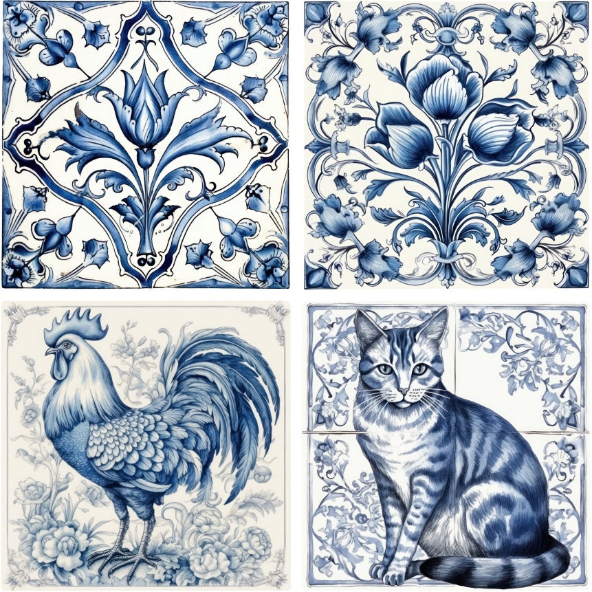 Tile Stickers Delft Blue, 20 Stickers per Set, 10x10, 15x15, 20x20 ...