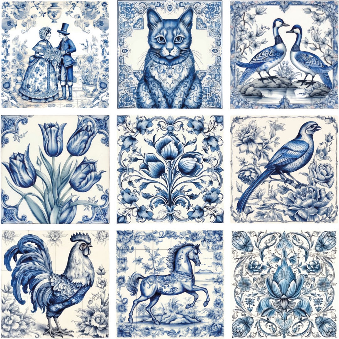 Tile Stickers Delft Blue, 9 Stickers per Set, for Bathroom Tiles ...