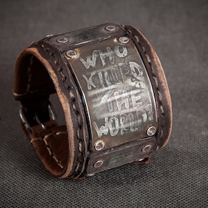 Steel Plates Bracelet - Leather Bracelet - Rivets Bangle - Ethnic ...