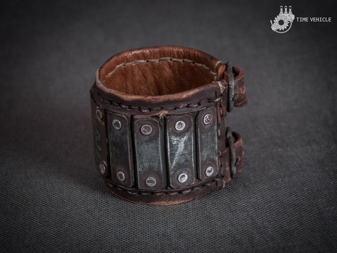Steel Plates Bracelet Leather Bracelet Rivets Bangle Ethnic Bracelet ...