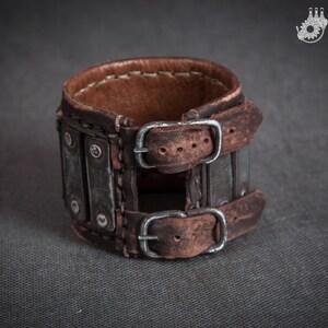 Steel Plates Bracelet - Leather Bracelet - Rivets Bangle - Ethnic ...