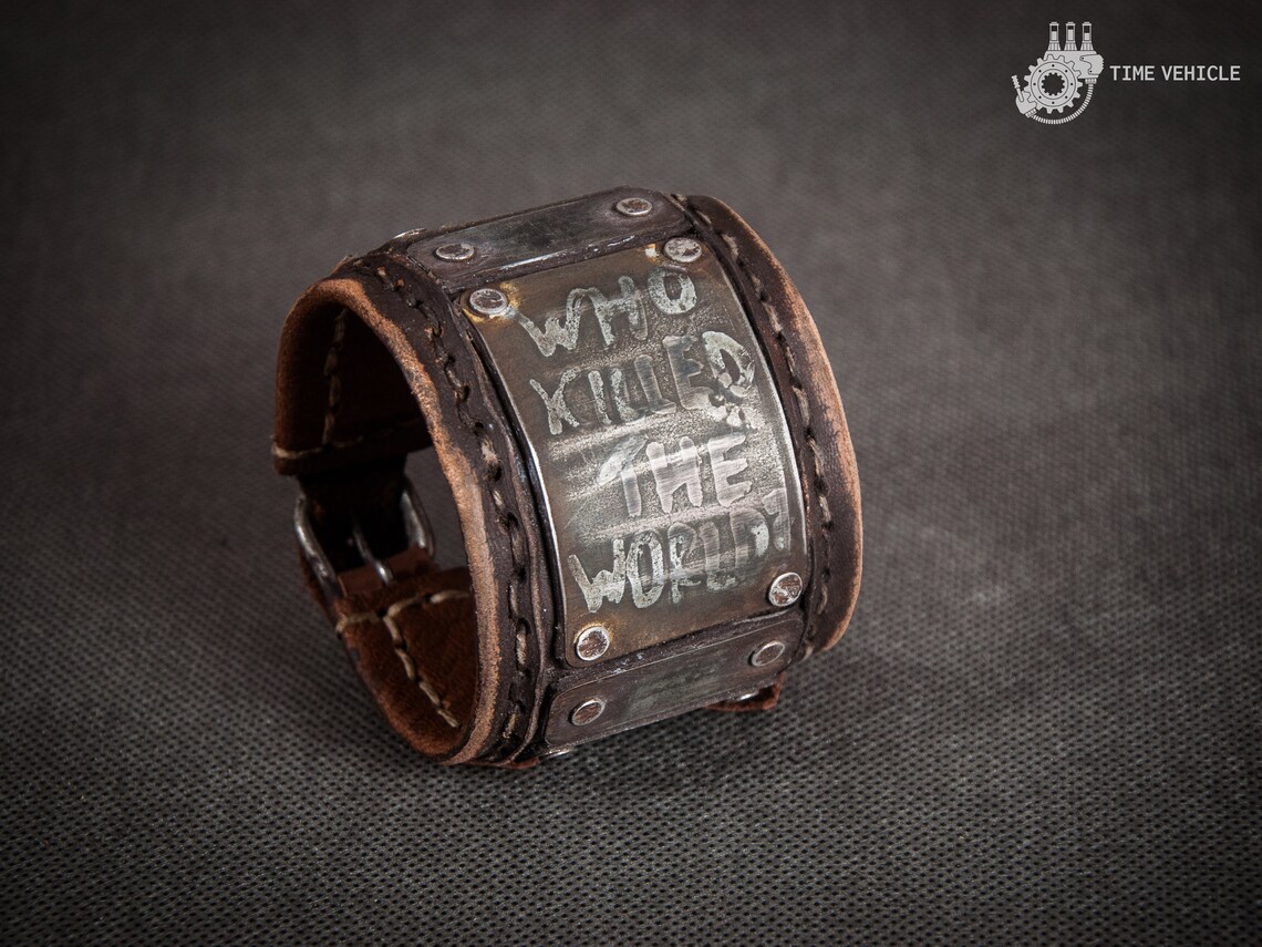 Steel Plates Bracelet Leather Bracelet Rivets Bangle Ethnic Bracelet ...