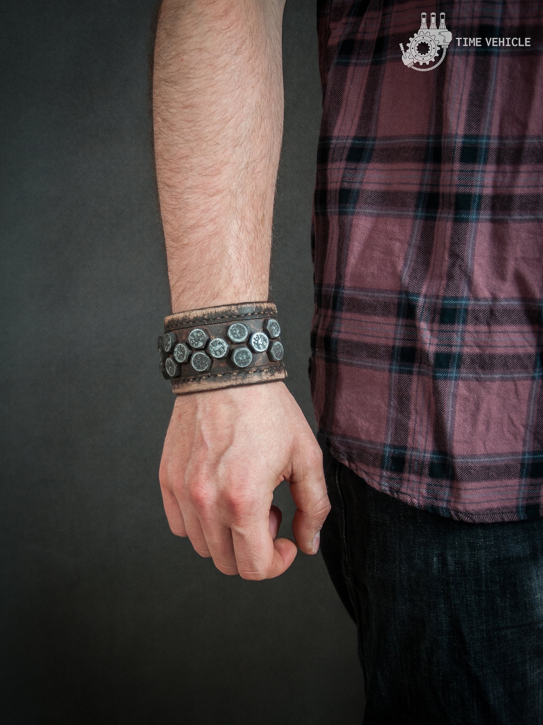 Bolts Leather Bracelet - Military Bracelet - Wide Bracelet - Bracelet ...