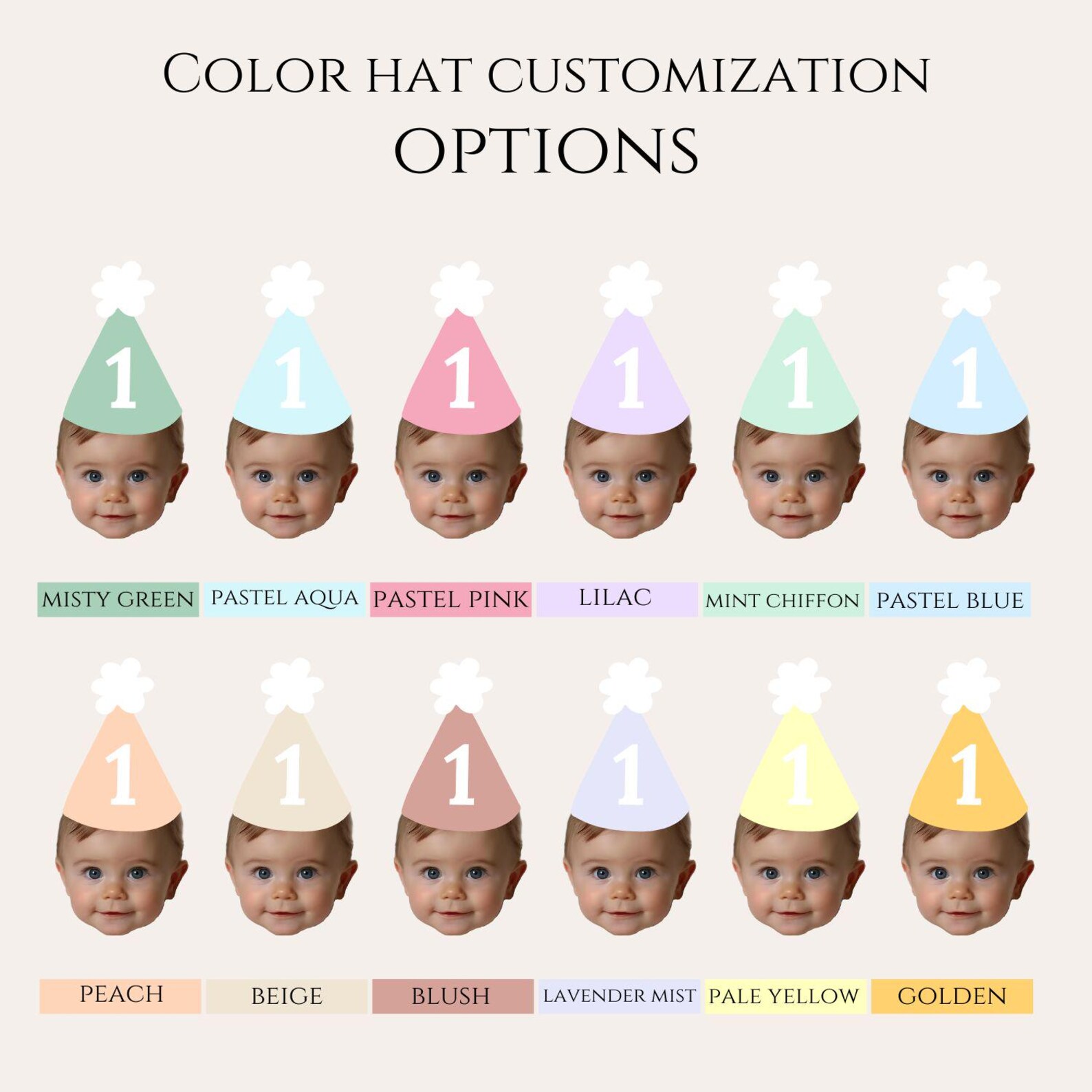 Customized Different Faces Photo Party Hat Cupcake Topper | First ...