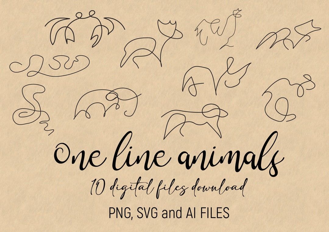 10 Single Line Animals SVG, PNG and Ai Cut Files Cricut, Silhouette and ...