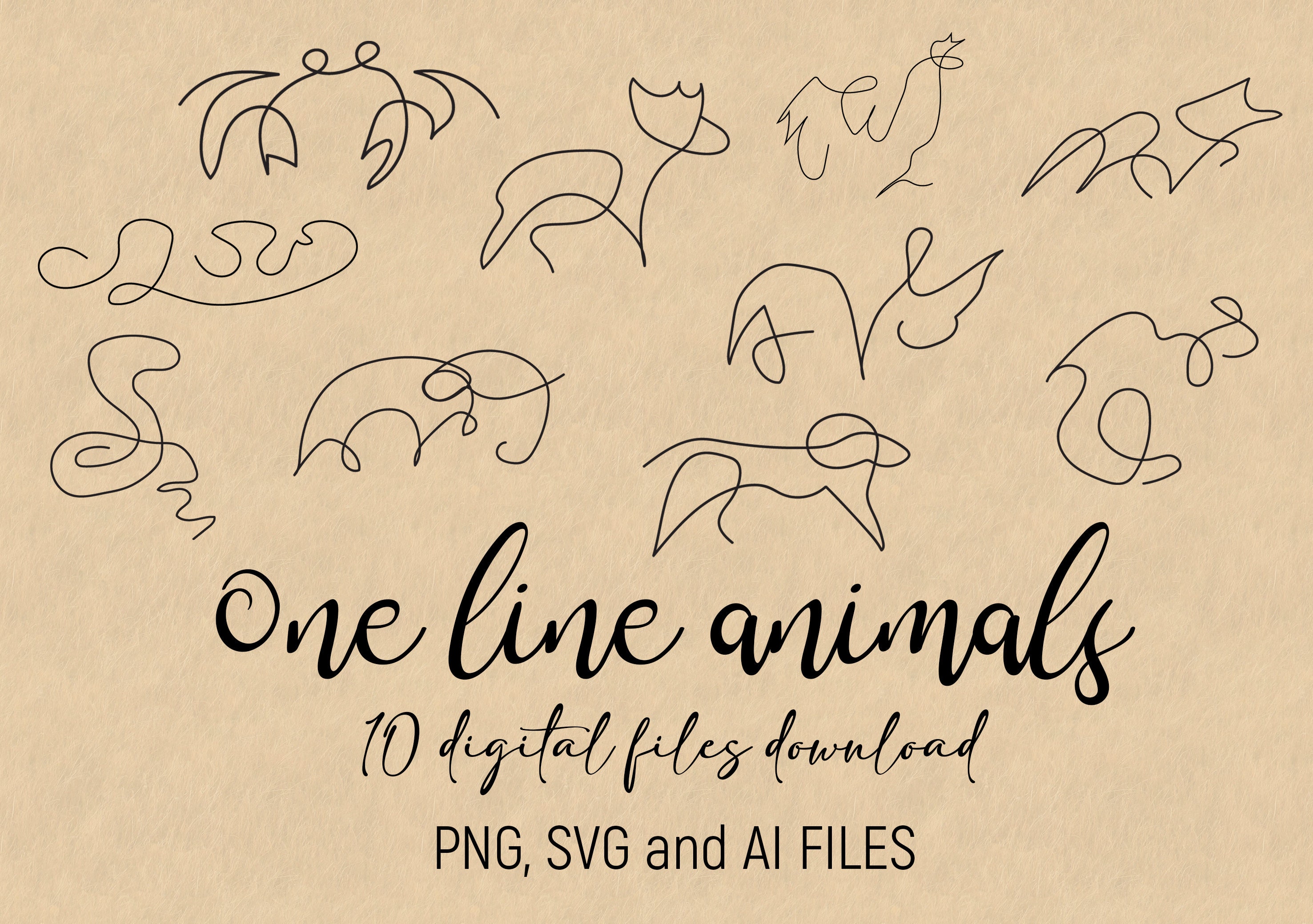 10 Single Line Animals | SVG, PNG and Ai Cut Files | Cricut, Silhouette ...