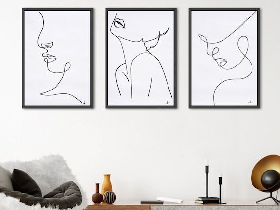 Wall Decor Line Art Set of 3 Wall Art Hand Drawn Artwork | Etsy Australia