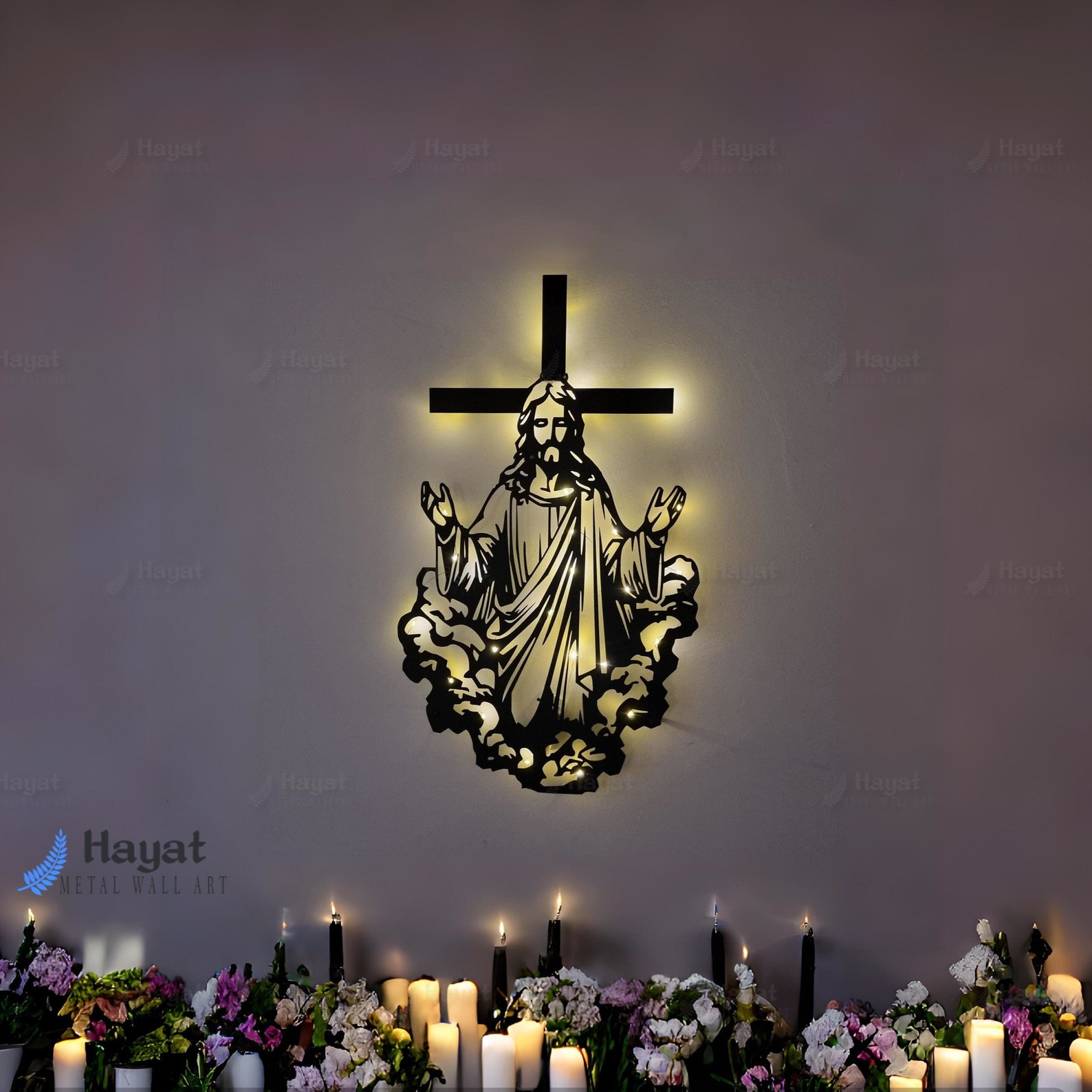 Jesus Christ Metal Wall Art With Led Ambiance, Messiah Metal Wall Art ...