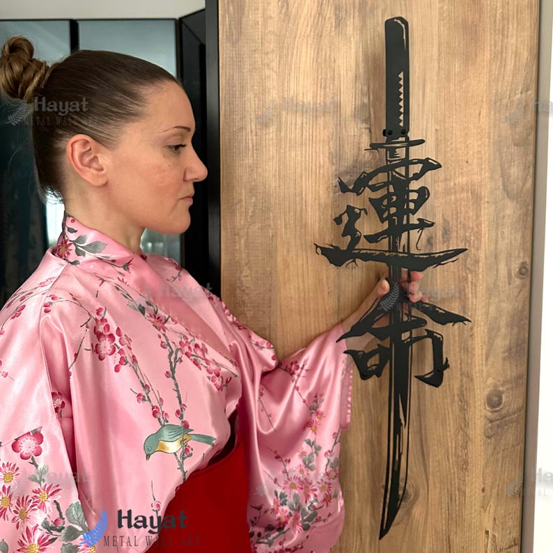 Katana Sword Metal Wall Art With Kanji Destiny, Japanese Samurai Decor ...